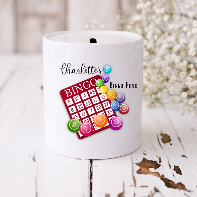Personalised Bingo Fund Money Box Ceramic Savings Pot Gift Idea ...