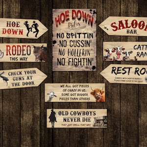Country & Western Cowboy Hoe Down Barn Dance Party Signs and 6 Arrows ...