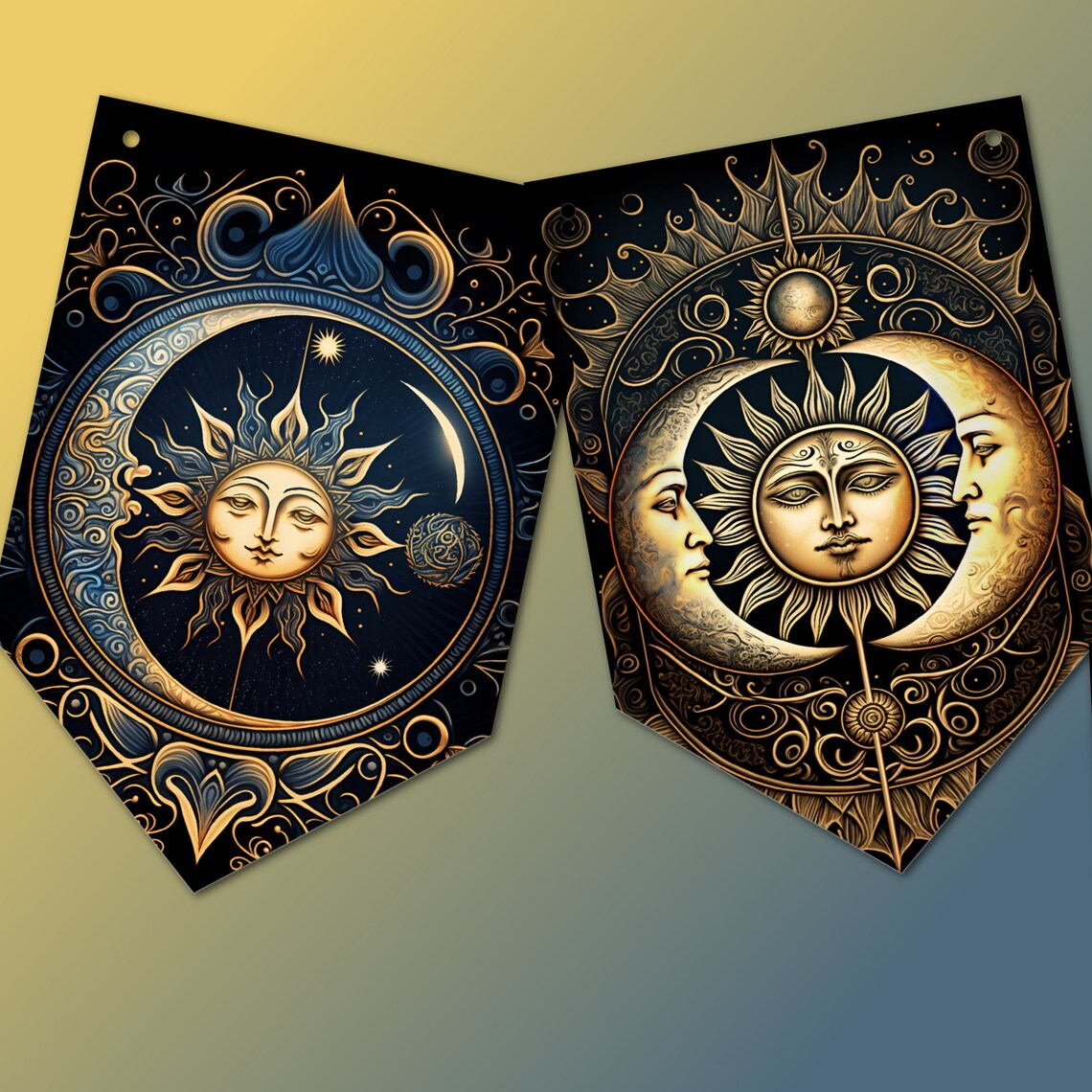 Mystical Sun and Moon Bunting & Ribbon Pagan Wiccan Style Decoration ...