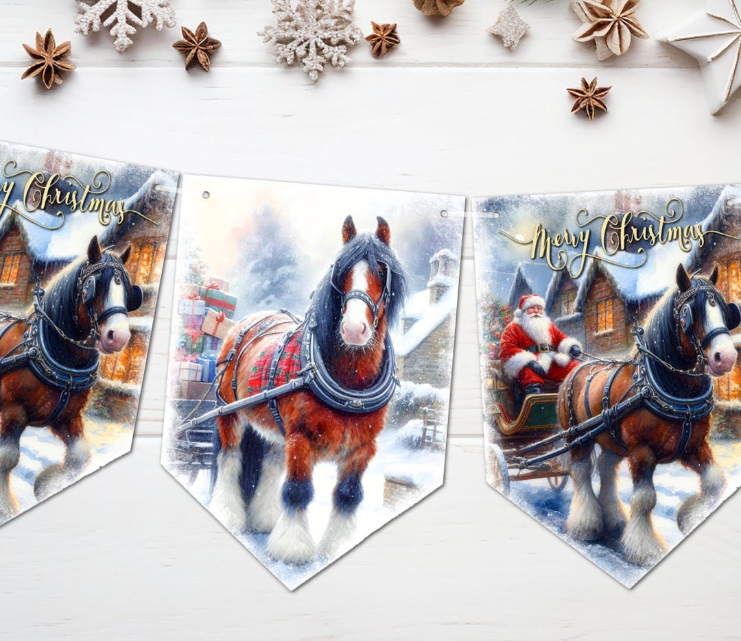 Snowy Shire Horse Christmas Bunting Decoration - Etsy