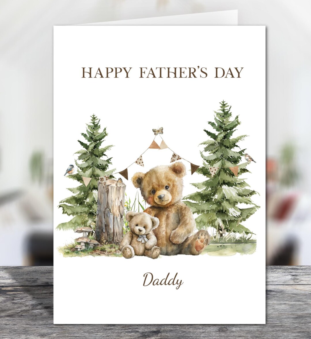 Personalised Woodland Teddy Bears Father's Day Greetings Card - Choose ...
