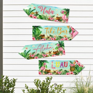 4 Tropical Hawaii Flamingo Aloha Luau Party Decoration Signs Arrows - Etsy