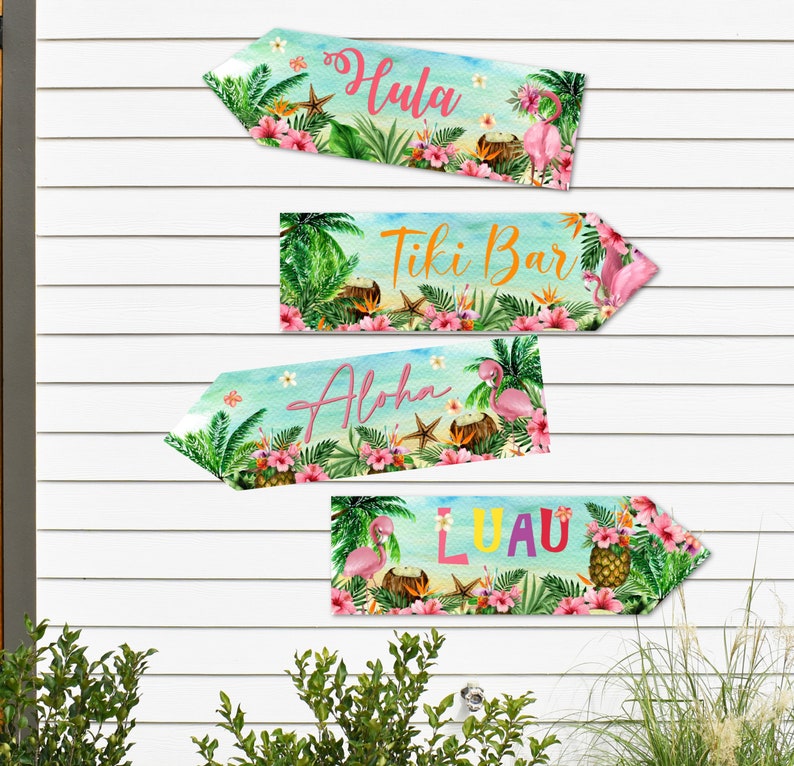 4 Tropical Hawaii Flamingo Aloha Luau Party Decoration Signs Arrows - Etsy
