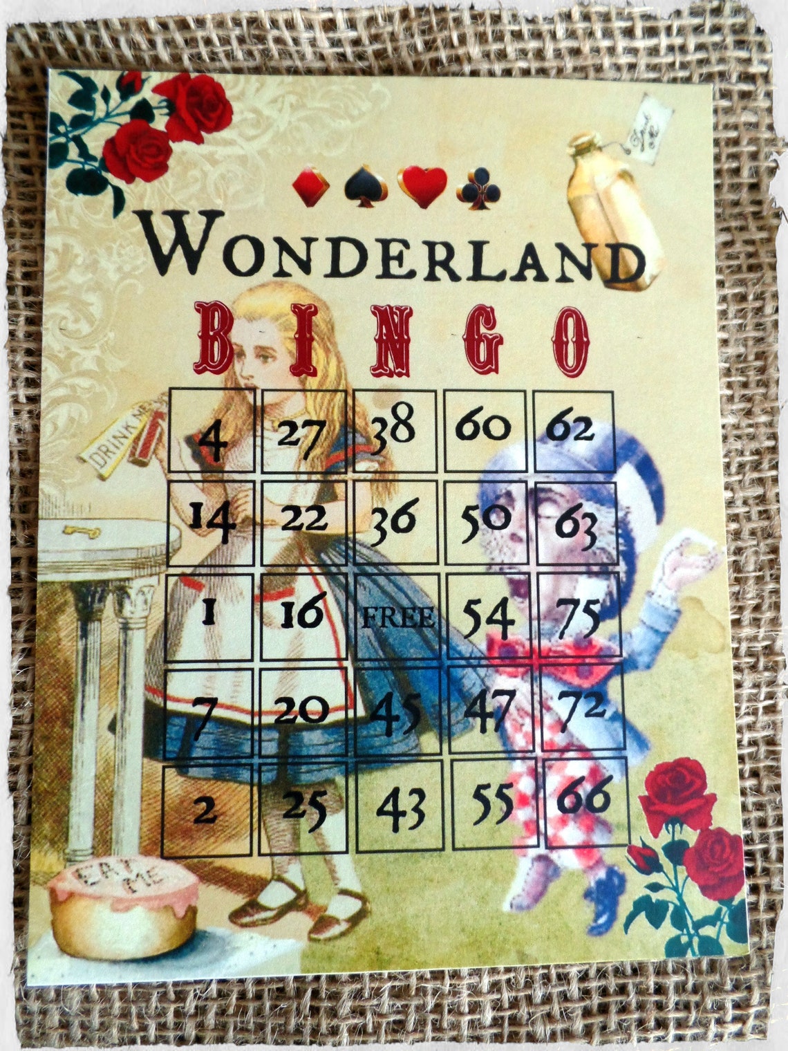 6 Alice in Wonderland Bingo Cards - for Party Games or Table ...