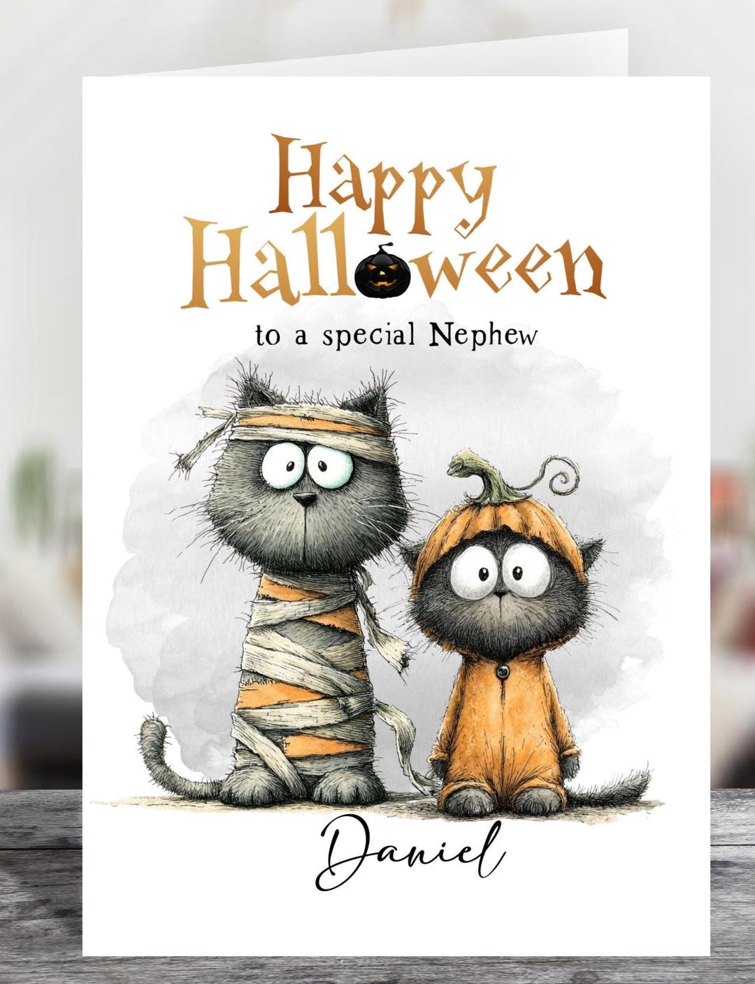 Personalised Novelty Scaredy Cats Halloween Glossy Greetings Card ...