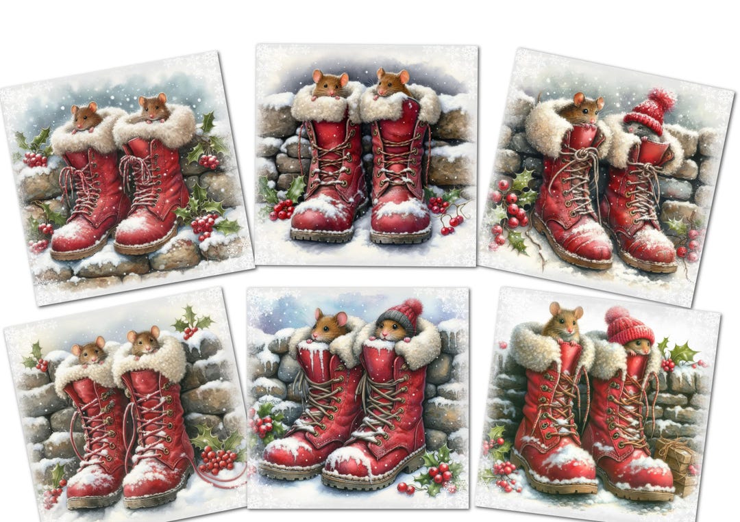 Cute Christmas Mice in Boots Card Toppers Card Making Decorations - 3.5 ...