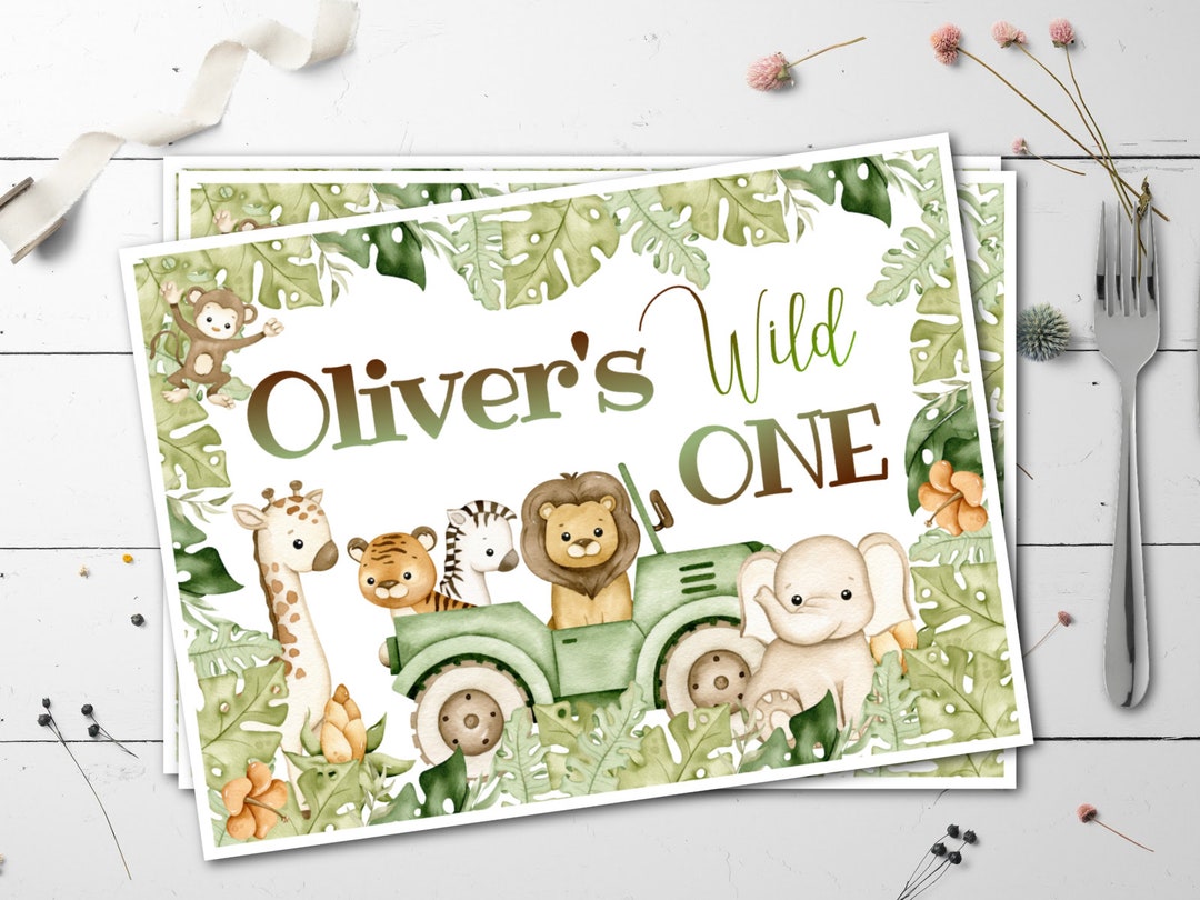 5 Personalised A4 'wild ONE' Jungle Safari Disposable Quality Paper ...