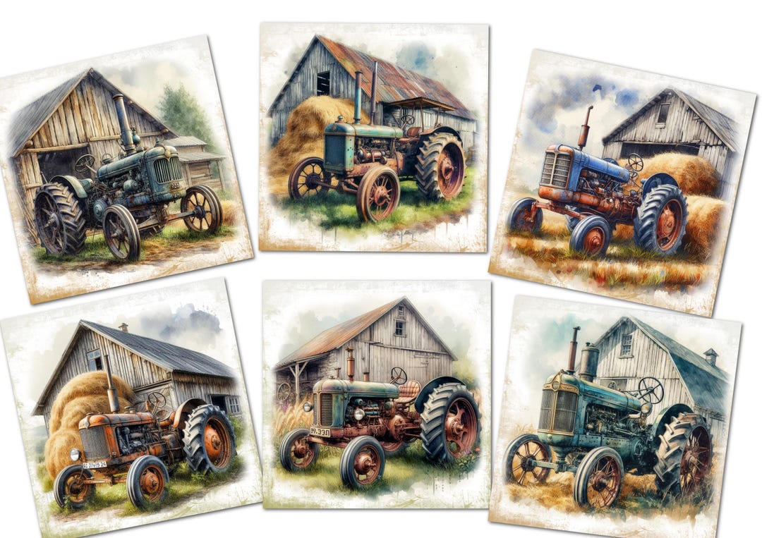 Vintage Farm Tractors Card Toppers Card Making 3.5" Square - Etsy