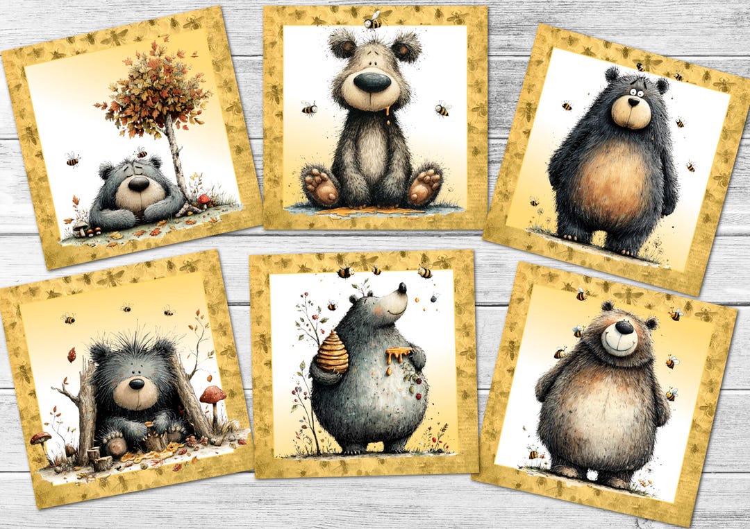 Bumble Bee Honey Bears Card Toppers Card Making Decoration - 3.5" - Etsy