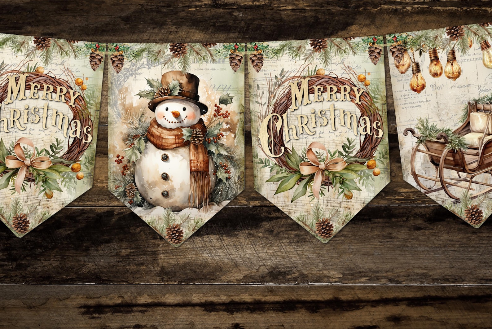 Traditional Rustic Woodland Vintage Style Christmas Bunting/banner ...