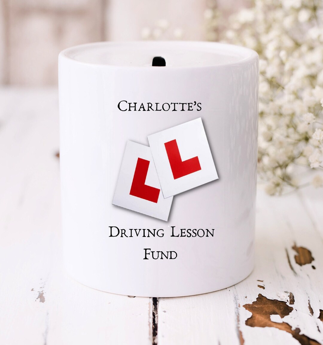 Personalised Ceramic Driving Lesson Fund Money Box Savings Pot Gift ...