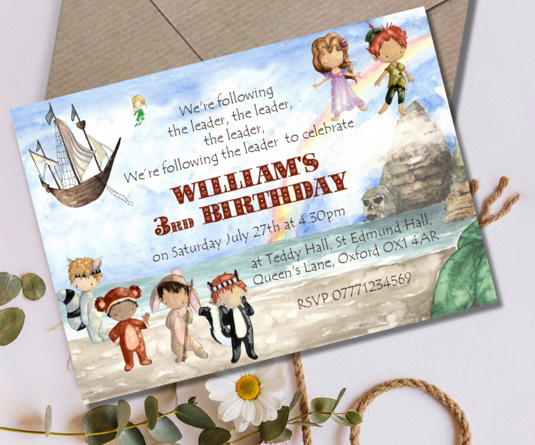 Peter Pan & the Lost Boys Never Land Personalised Invitations and ...