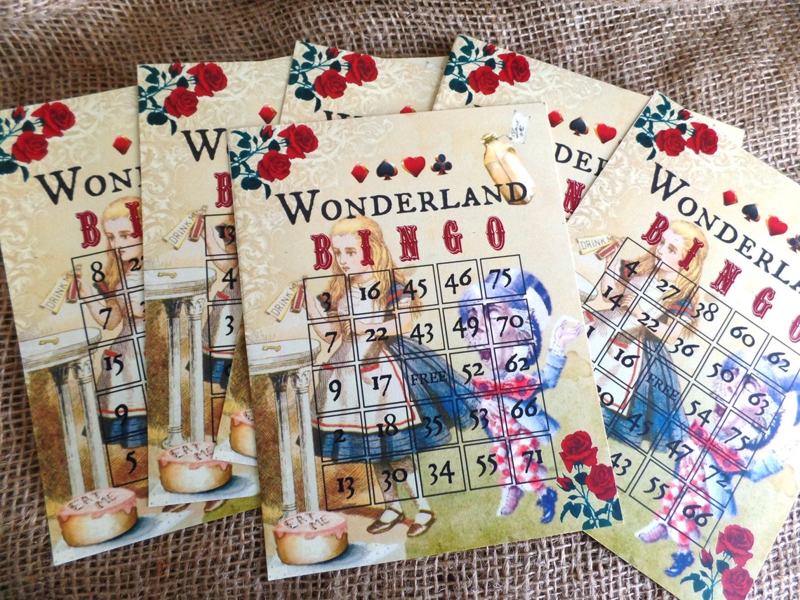 6 Alice in Wonderland Bingo Cards - for Party Games or Table ...