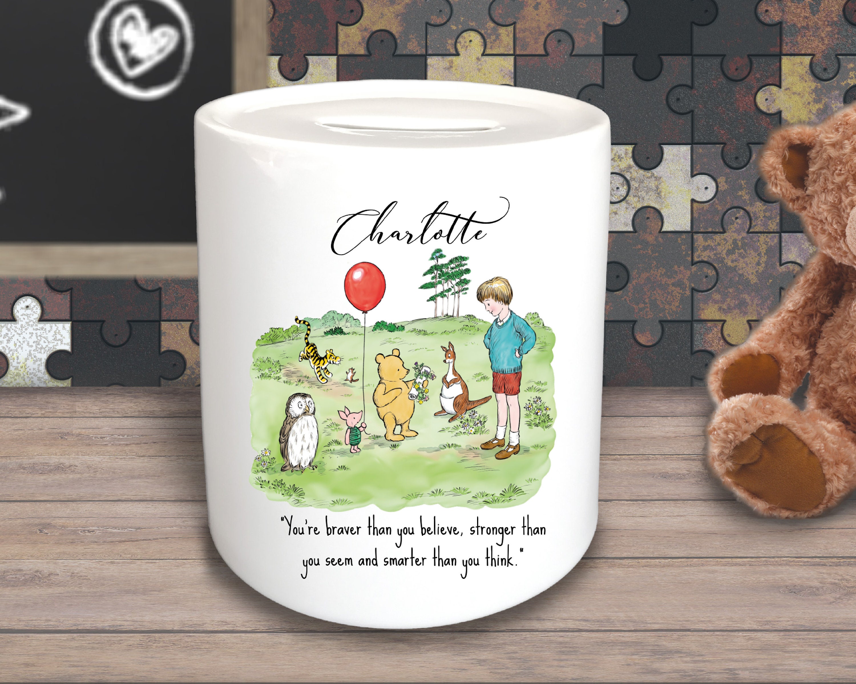 Personalised Winnie the Pooh Money Box With Quote Ceramic Savings Jar ...