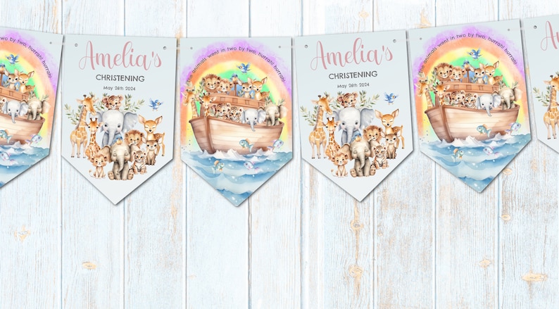 Personalised Noah's Ark & Animals Christening Baptism Party Bunting - Etsy