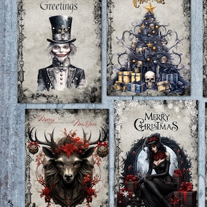 8 Christmas Gothic Style ATC Tags/toppers Card Making Gift Tags Cards ...