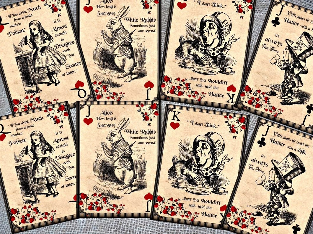 8 Alice in Wonderland Themed Playing Cards - Table Decorations,tags ...
