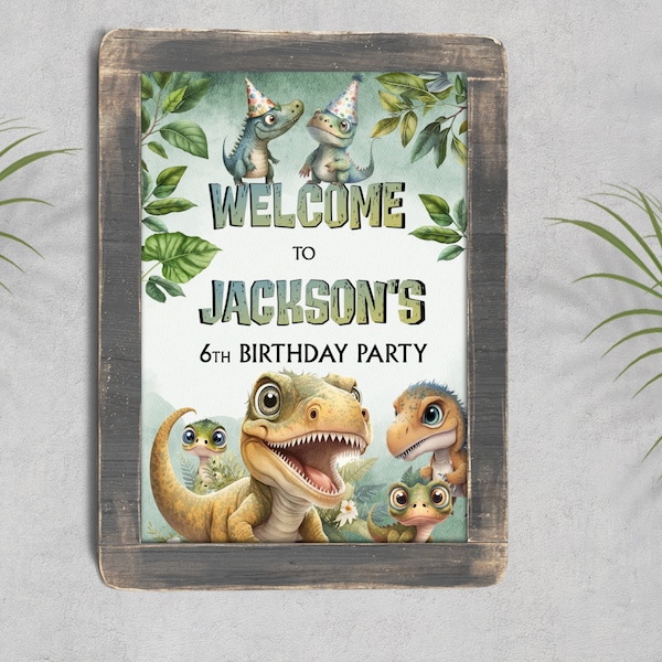 Dinosaur Welcome to Party Sign - Etsy