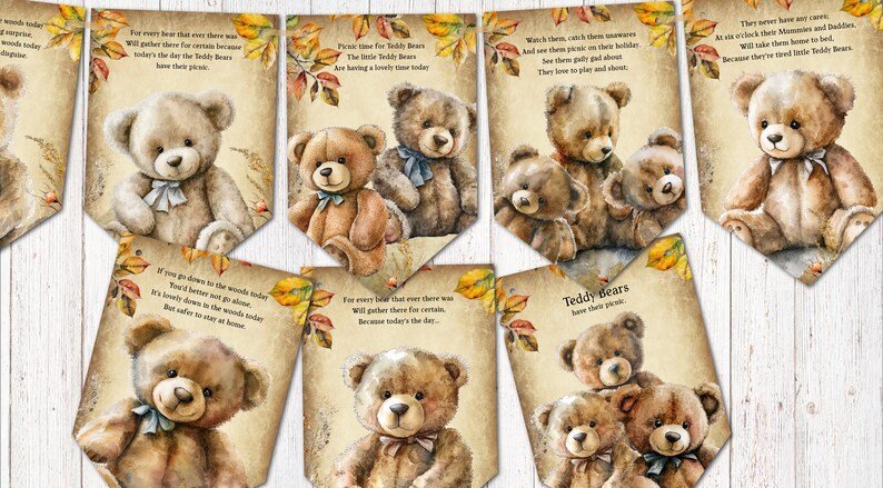 Vintage Style Woodland Teddy Bears Picnic Teddy Bear - Etsy