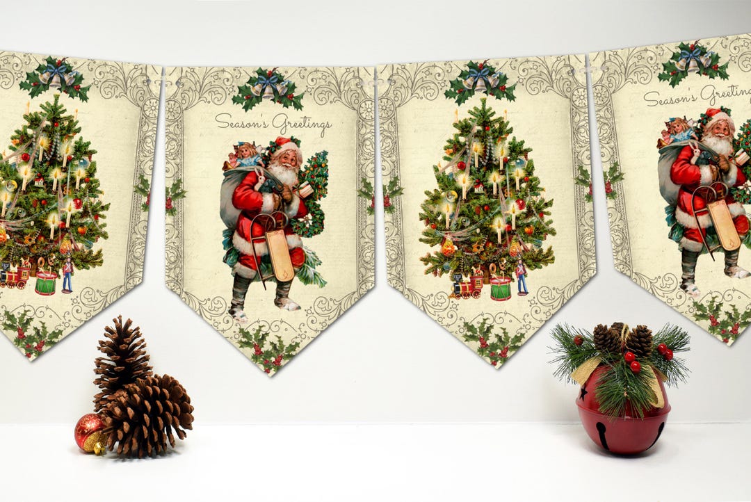 Traditional Vintage Victorian Style Christmas Bunting/banner & Ribbon ...