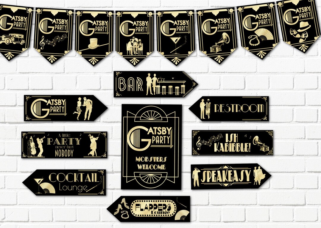 Gatsby Flapper Speakeasy Art Deco 1920s Party Bunting Arrows & Signs ...
