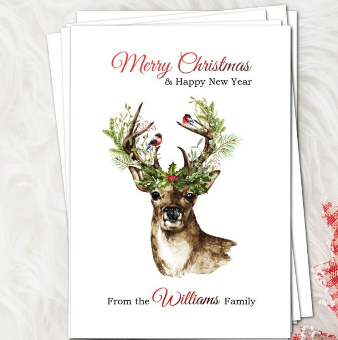 10 Personalised Reindeer Christmas Greetings Cards & Envelopes - Etsy