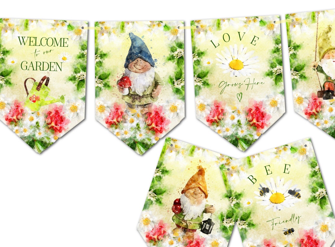 Summertime Garden Gnome Welcome to Our Garden Bunting/banner - Etsy