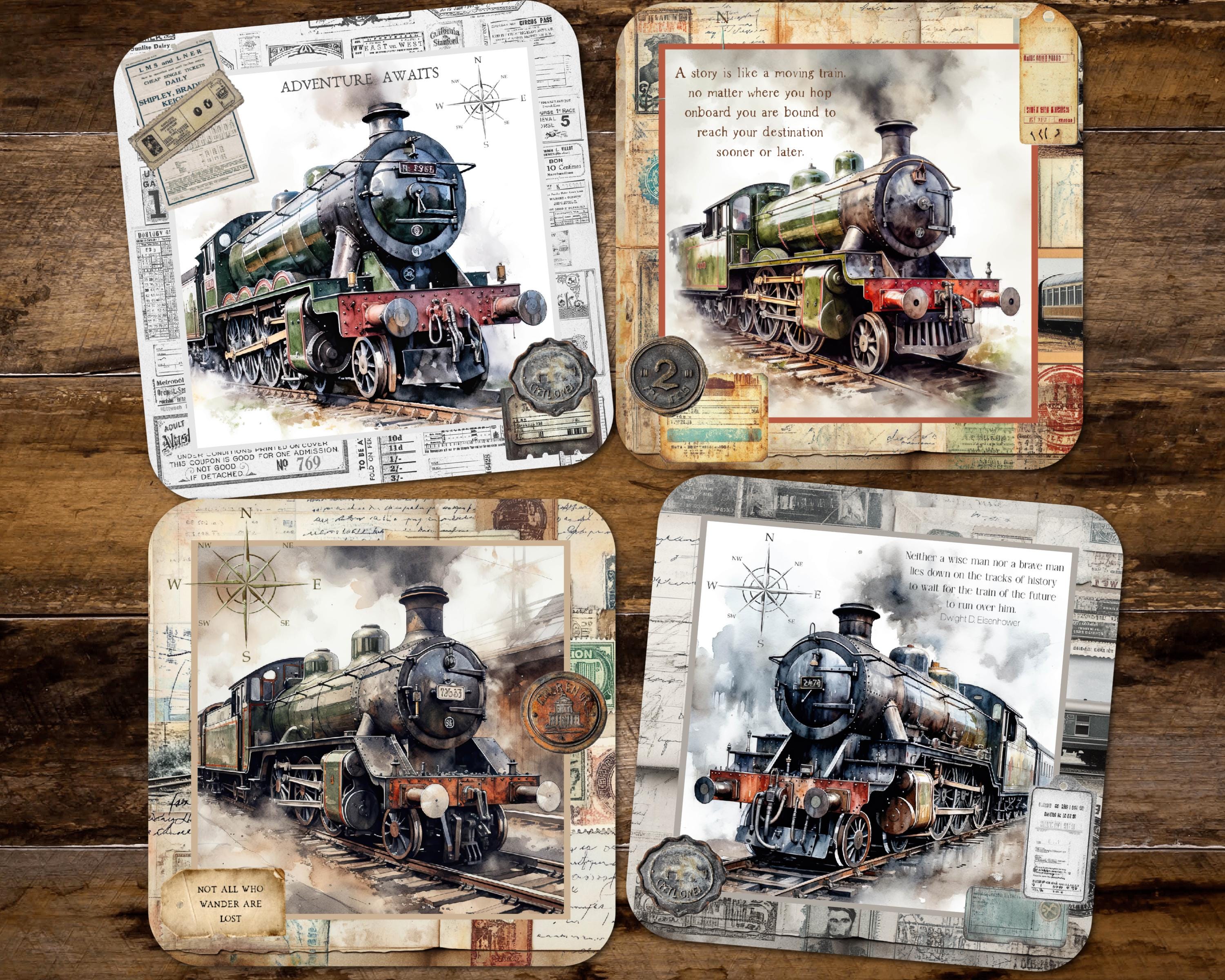Steam Trains Oaster Set - 4 Vintage Style Glossy Drinks Tea Coffee ...