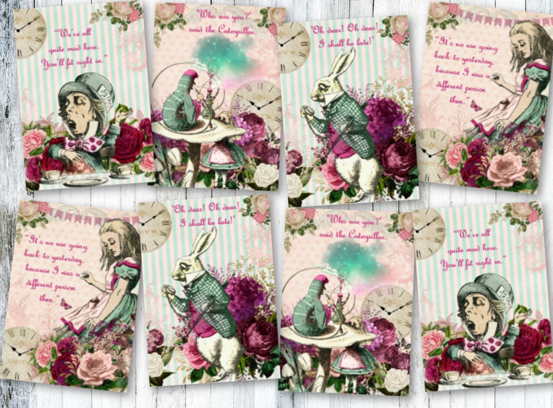 8 Alice in Wonderland Themed Mulberry Tags Toppers Card Making ...