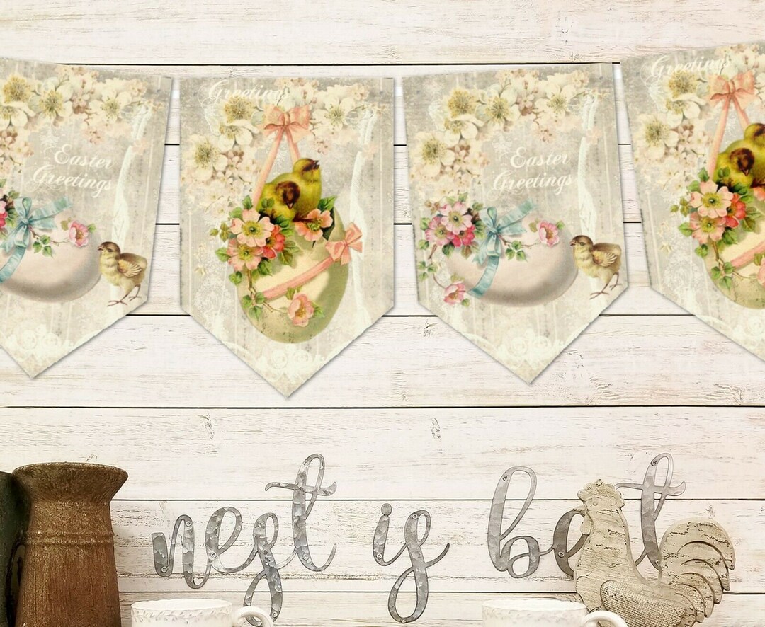Vintage Victorian Style Easter Chick Cream Floral Bunting & Ribbon - Etsy