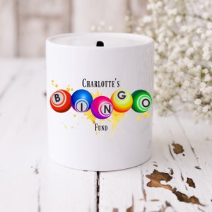 Personalised Bingo Fund Money Box Ceramic Savings Pot Gift Idea ...