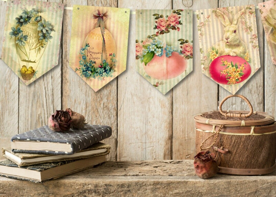 Traditional Vintage Style Easter Bunting - 8 Flags - Etsy