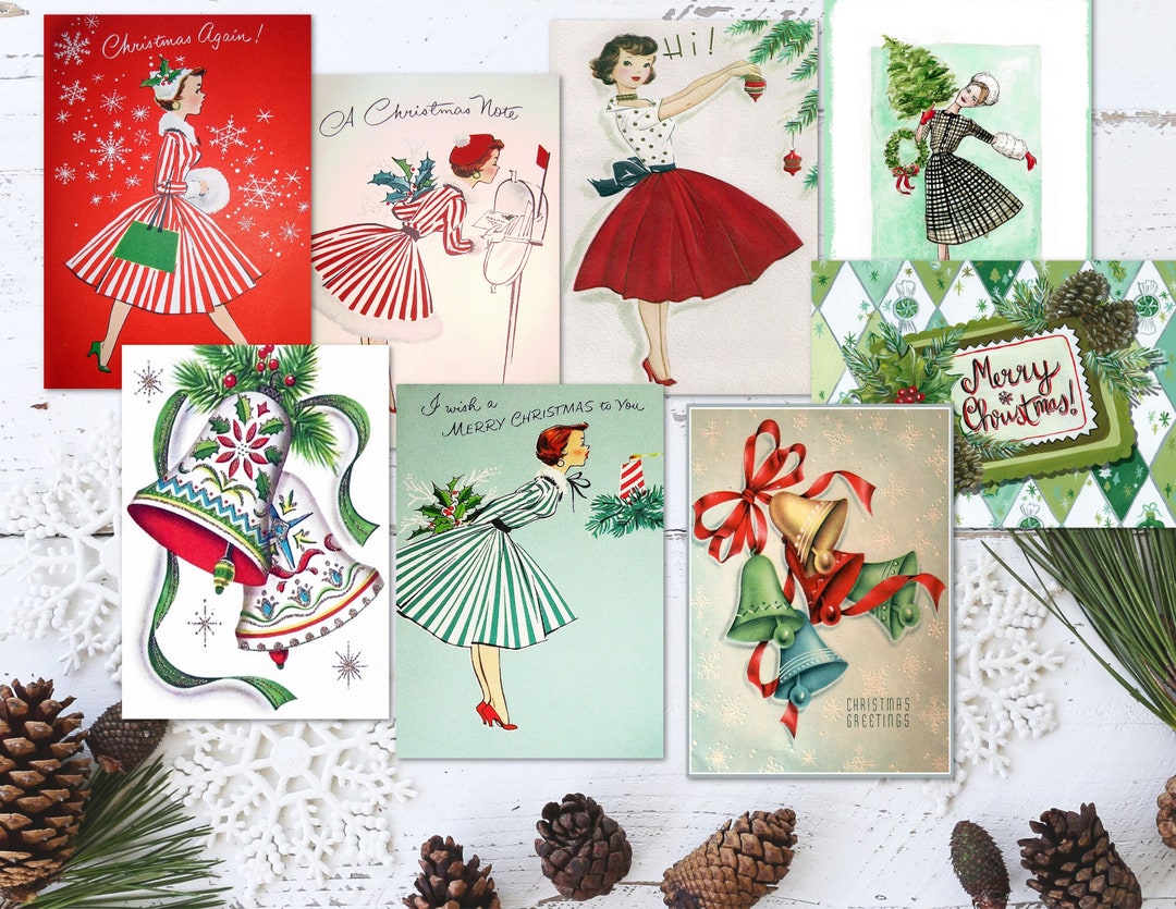Set of 8 Vintage Retro 50's/60's Style Christmas ATC Tags/toppers - Etsy