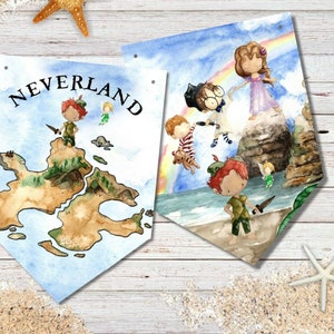 Neverland Peter Pan Bunting Banner & Ribbon - 8 Flags - Etsy