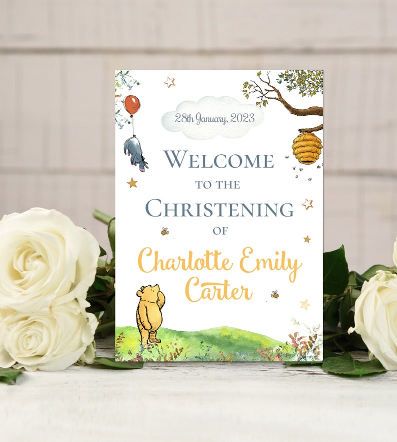 Personalised Winnie the Pooh Christening Welcome Sign - Etsy