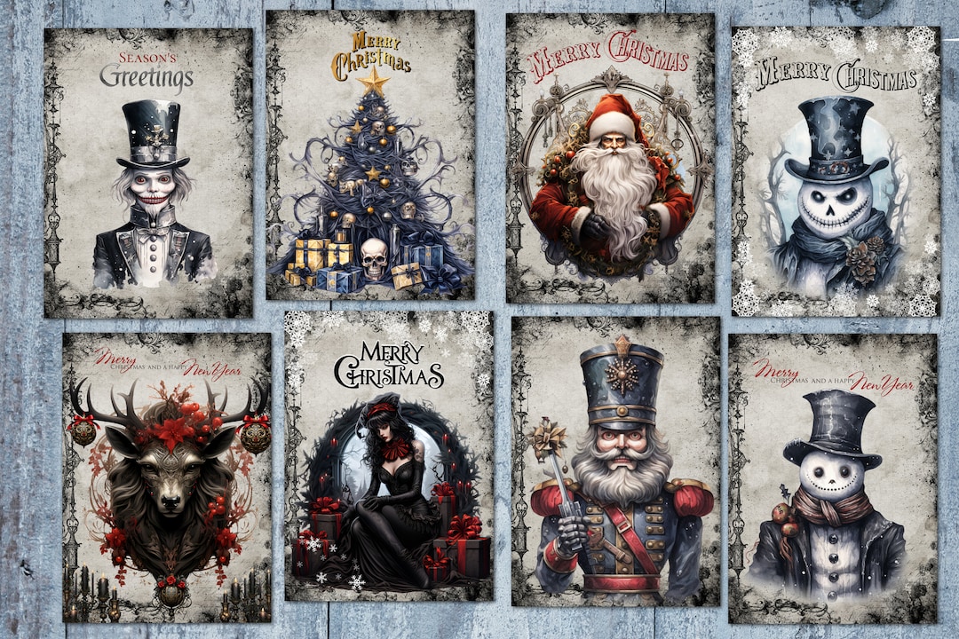 8 Christmas Gothic Style ATC Tags/toppers Card Making Gift Tags Cards ...
