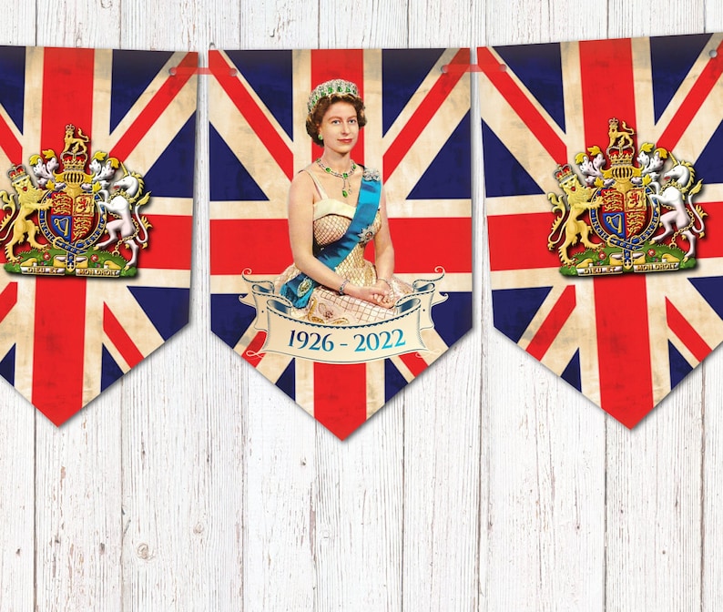 Queen Elizabeth II Bunting Vintage Style Union Jack Commemorating Her ...