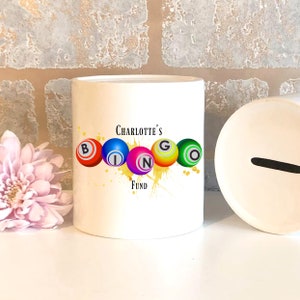 Personalised Bingo Fund Money Box Ceramic Savings Pot Gift Idea ...