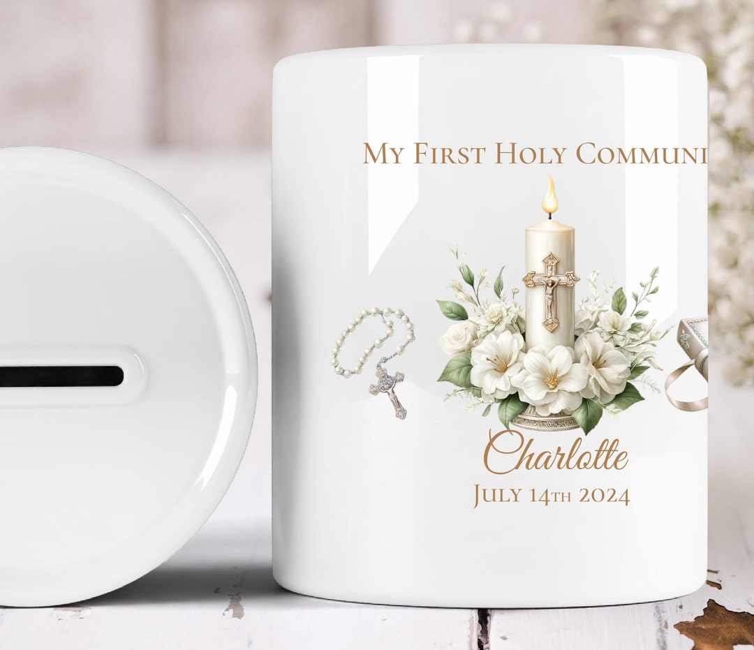 Personalised White Floral 'my First Holy Communion' Ceramic Savings Jar ...
