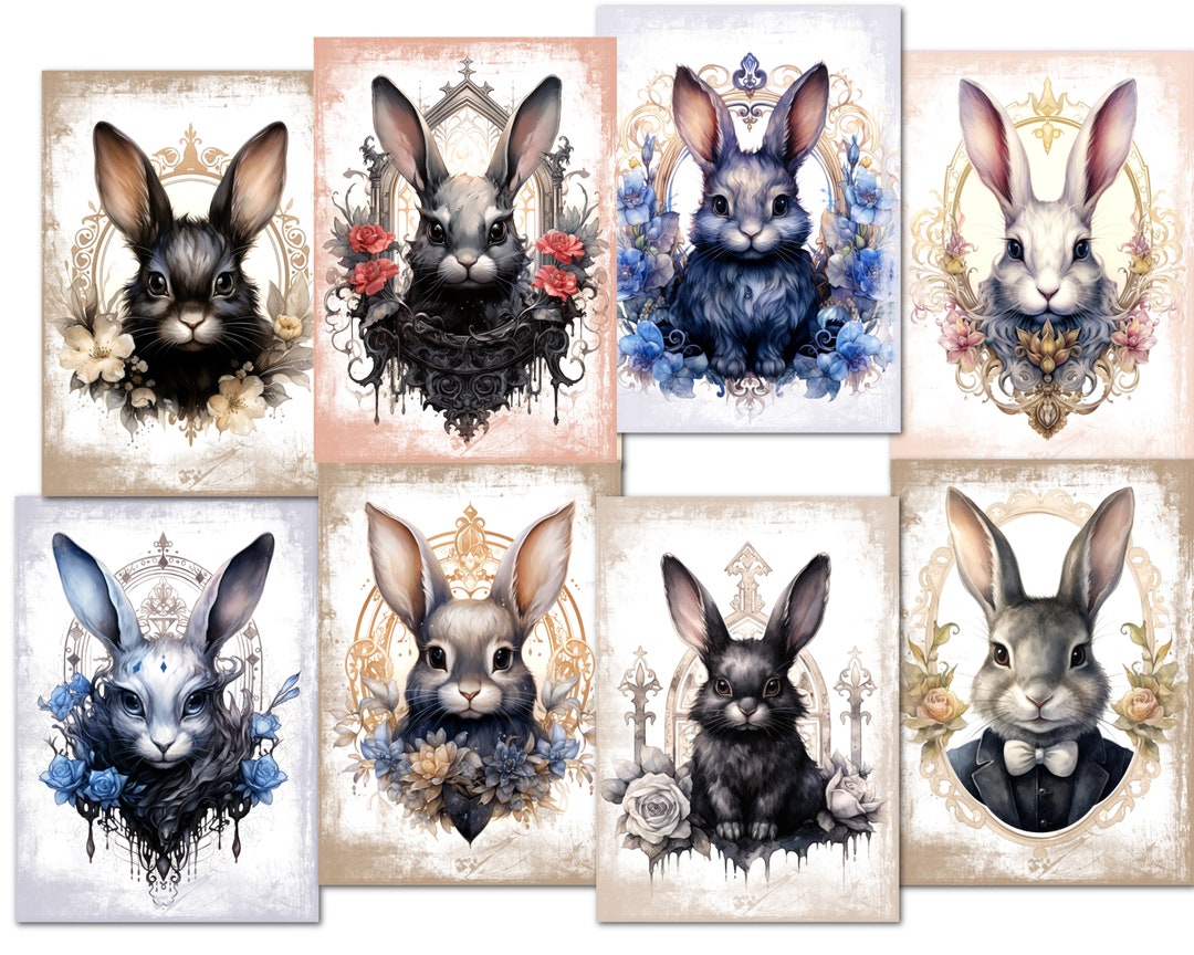 8 Easter Gothic Rabbits Assorted Bunnies ATC Card Making Tags ...