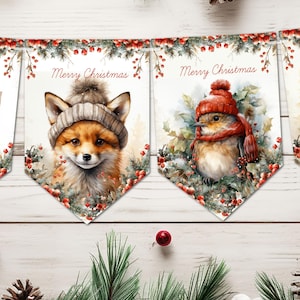 Woodland Animals Rustic Christmas Bunting/banner & Ribbon - Etsy
