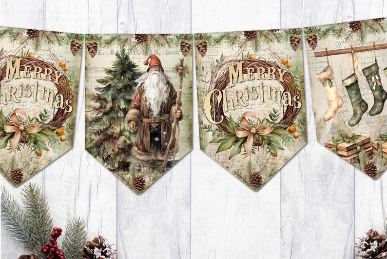 Traditional Rustic Woodland Vintage Style Christmas Bunting/banner ...