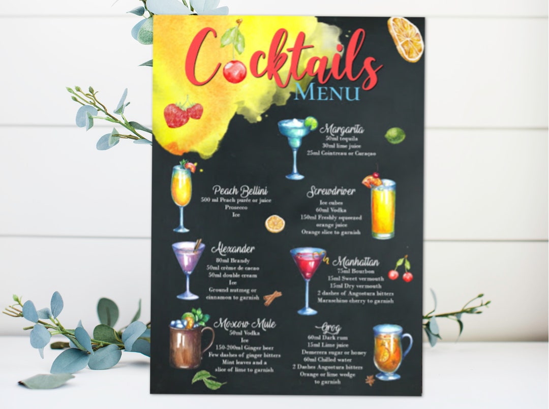 Cocktail Bar Recipes Menu Wall Art Print Sign (B) - Etsy