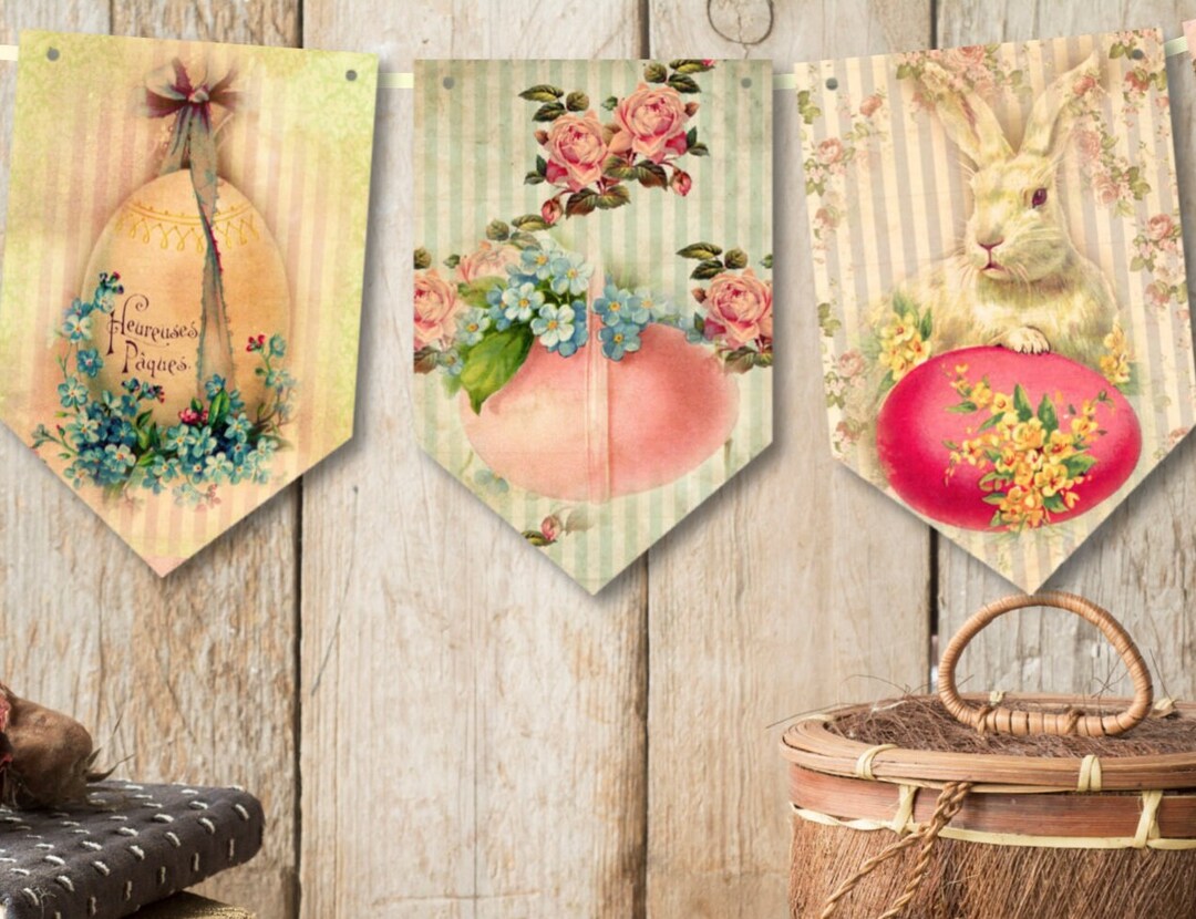 Traditional Vintage Victorian Style Easter Bunting - Floral Eggs ...