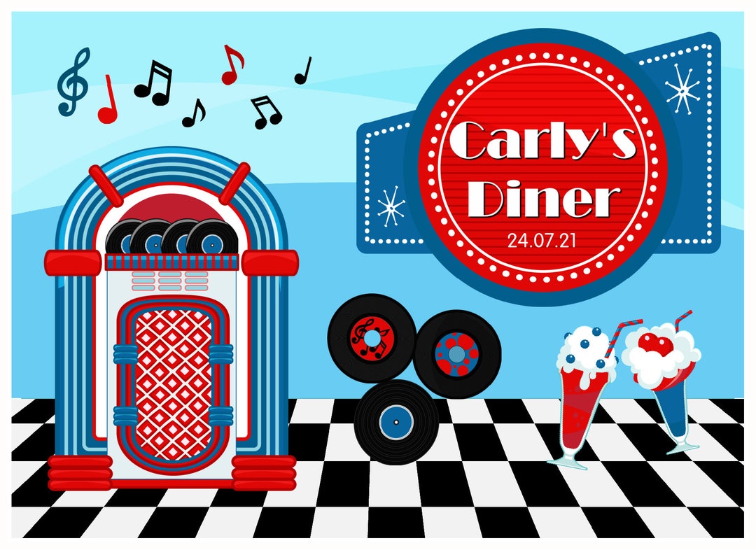 Personalised Retro 50's Red & Blue American Diner Disposable Table ...