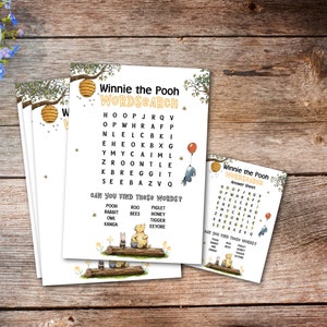 Winnie the Pooh Party Game Wordsearch Puzzles Plus Answer Sheet - Etsy