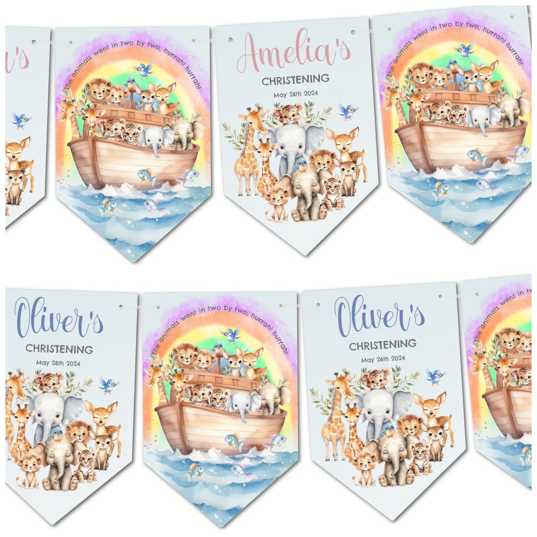 Personalised Noah's Ark & Animals Christening Baptism Party Bunting - Etsy