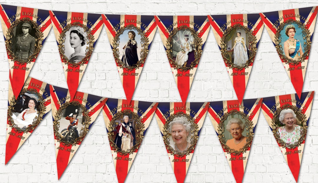 Queen Elizabeth II Bunting Vintage Style Union Jack Commemorating Her ...