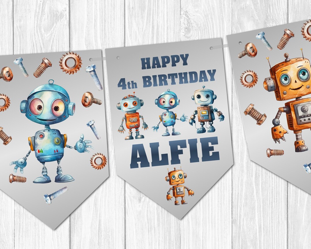 Personalised Robot Bunting/banner & Ribbon Party Room Decoration - Any ...