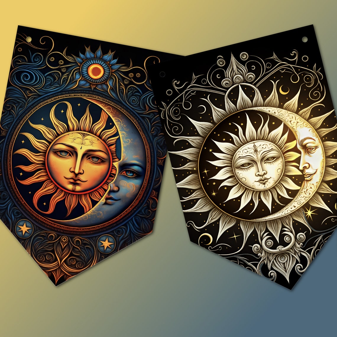 Mystical Sun and Moon Bunting & Ribbon Pagan Wiccan Style Decoration ...
